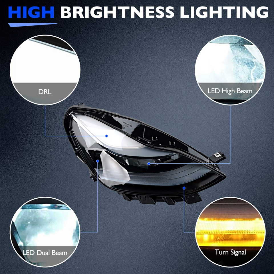 LED Headlight Headlamp Assembly Right Side For 2021-2023 Tesla 3 Y ...