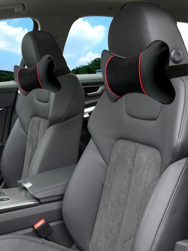 2x Car Seat Headrest Pad Leather Knitted Pillow Head Neck Rest Support ...