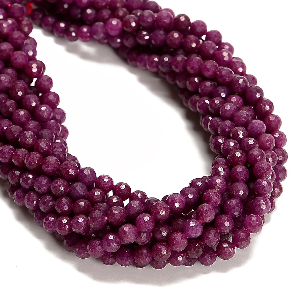 Natural Grade AA Ruby Micro Faceted Round Beads Size 6mm 15.5'' Strand ...