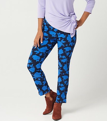 Susan Graver Regular Printed Uptown Stretch Pull-On Pants Navy/Blue ...