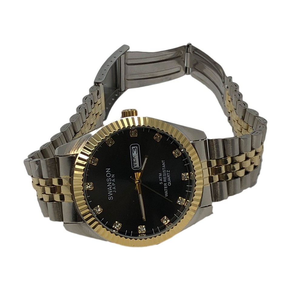 NEW! 45MM Men's Swanson Japan Watch -Black Dial Two Tone Band W ...