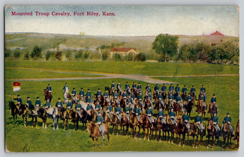 US Army Mounted Troop Cavalry Fort Riley KS Vintage Postcard Artillery ...