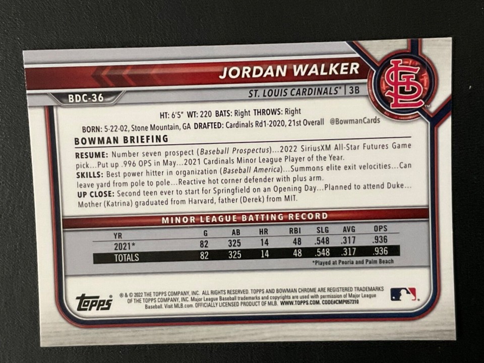 Jordan Walker 2022 Bowman Draft Chrome Card BDC-36 | eBay