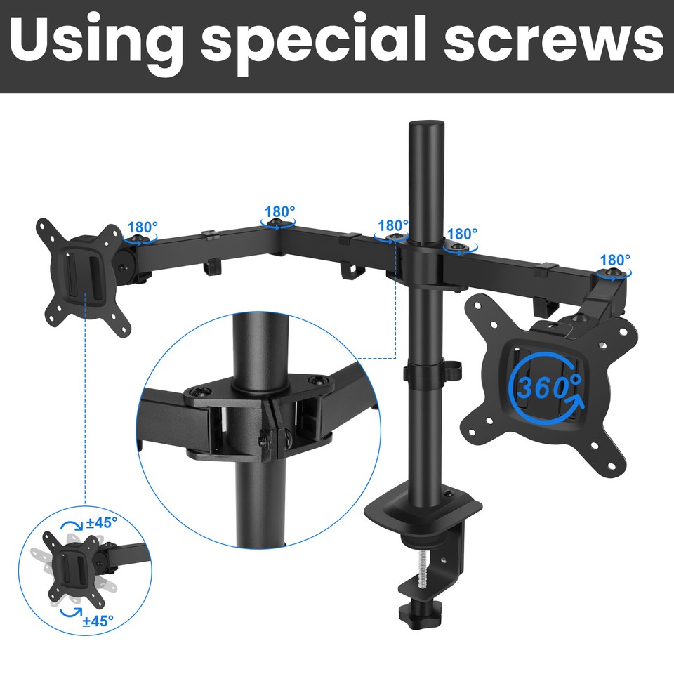 10-27'' Dual LCD Screen Monitor Desk TV Bracket Swivel Stand mount ...