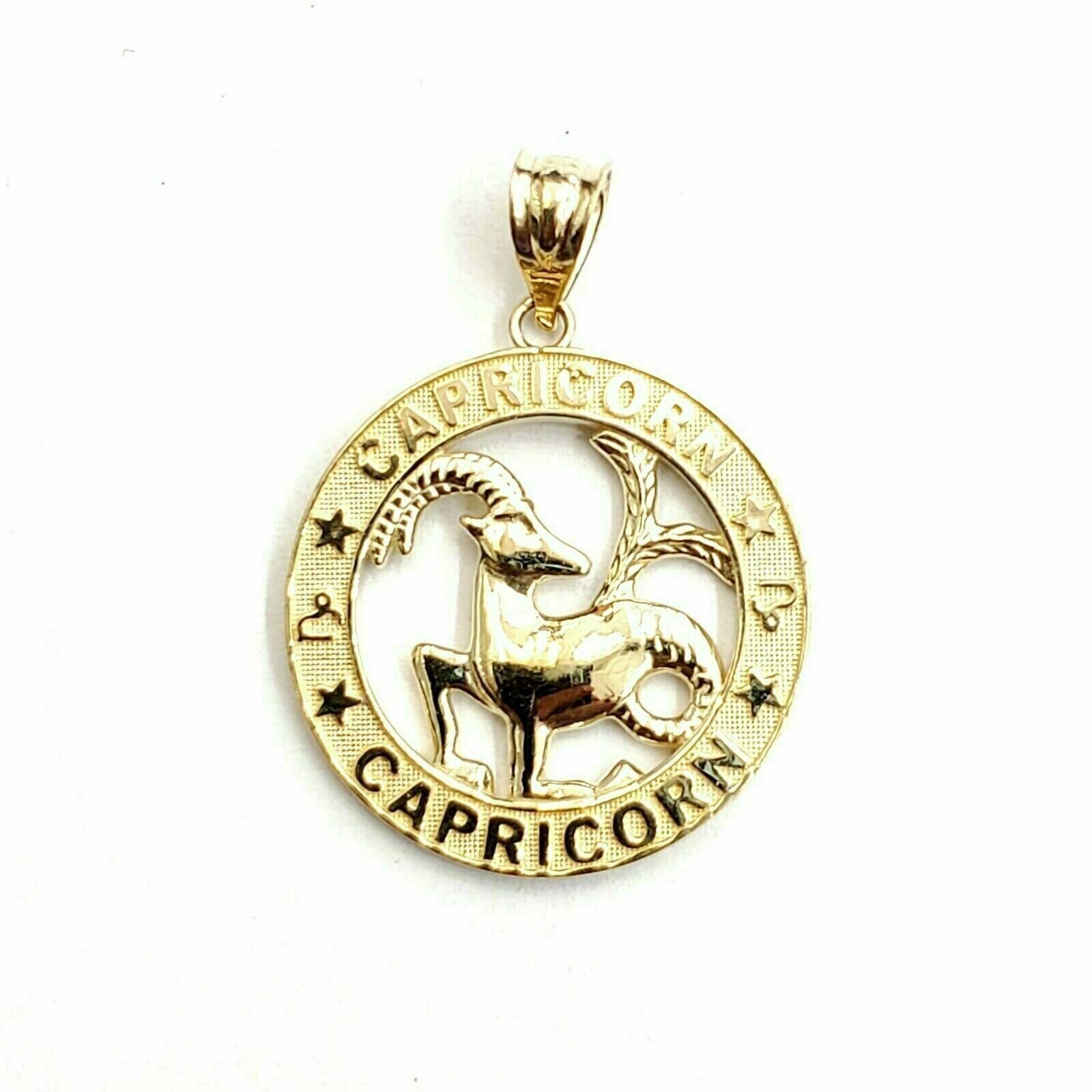 14k yellow Gold round Capricorn Sea Goat zodiac Pendant charm fine ...