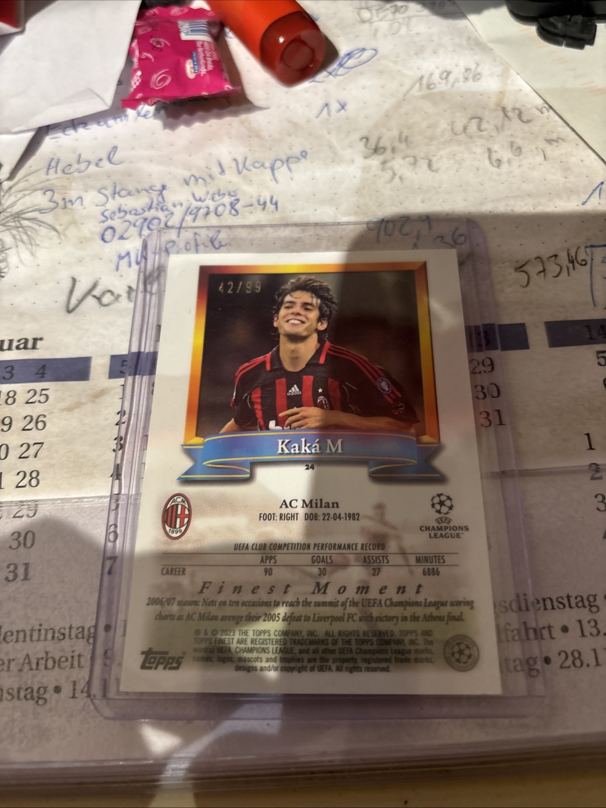 2022-23 Topps Finest Flashbacks UEFA - Kaka #24 Blue Refractor /99 ...
