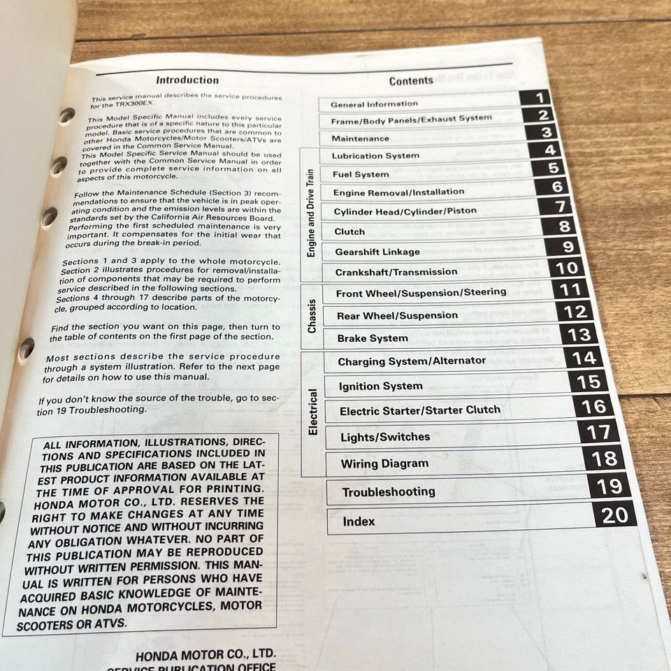 HONDA OEM SERVICE REPAIR MANUAL WITH BINDER / 1993-2000 TRX300EX ...