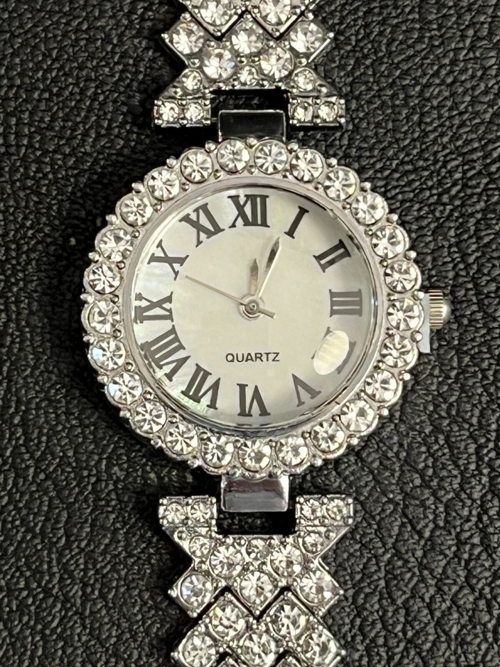 Classy Bracelet Wrist Watch for Women Ladies Silver Tone Cubic Zirconia ...