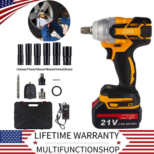 1/2'' Cordless Electric Impact Wrench Gun w/Li-ion Battery High Power ...