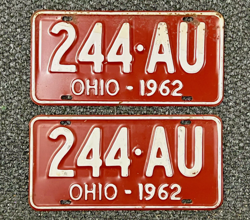 1962 OHIO license plates PAIR - BRILLIANT ORIGINAL old vintage antique ...