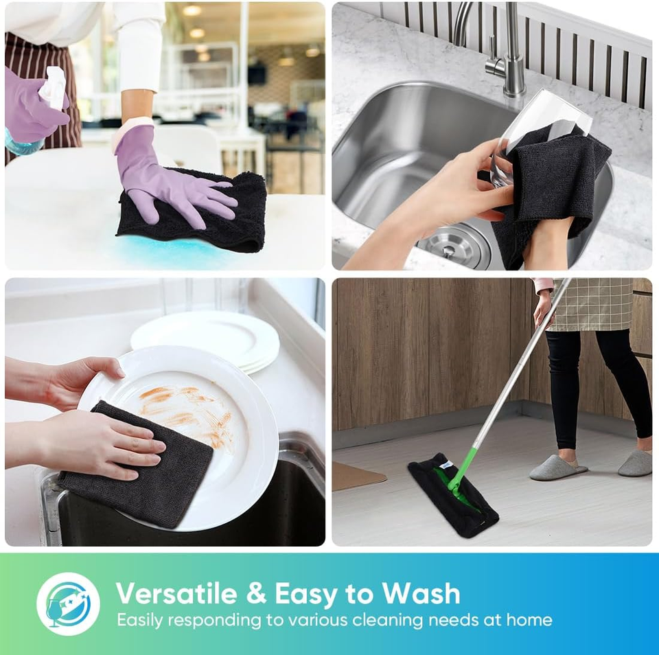 Microfiber Cleaning Cloth Black, 12 Pack Premium Microfiber Towels for ...