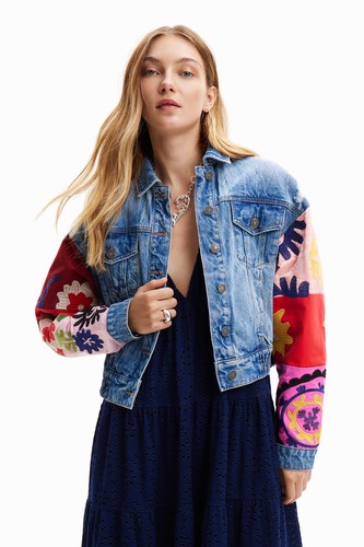 Desigual Daniela Short Denim Jacket with Multicolour Patchwork 24SWED01 ...