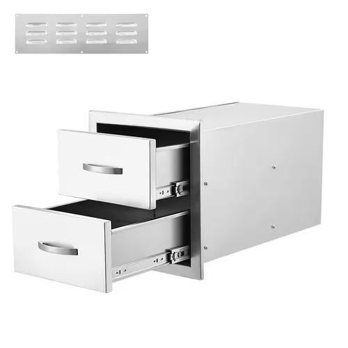 14 In. W X 23 In. D X 15 In. H Stainless Steel 2 Drawer Access Drawer ...