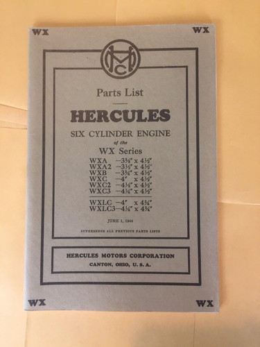 HERCULES ENGINE PARTS LIST WX SERIES 6 CYLINDER ENGINE WXA WXA2 WXB WXC ...