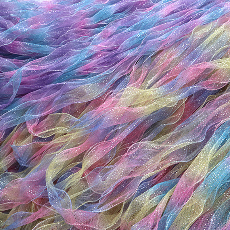 25 Yards Wavy Mesh Edge Gradient Rainbow Gauze Tulle Trim Ribbons ...