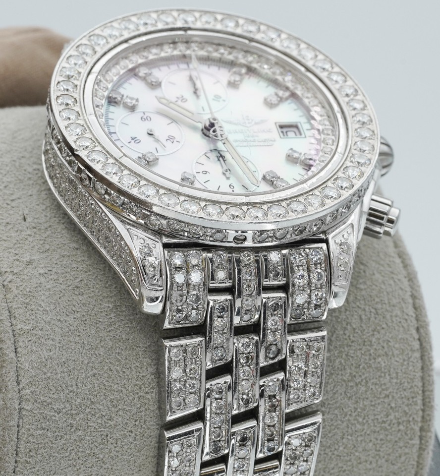 Breitling Chronomat Evolution A13356 Diamonds Iced Out Mother of Pearl ...