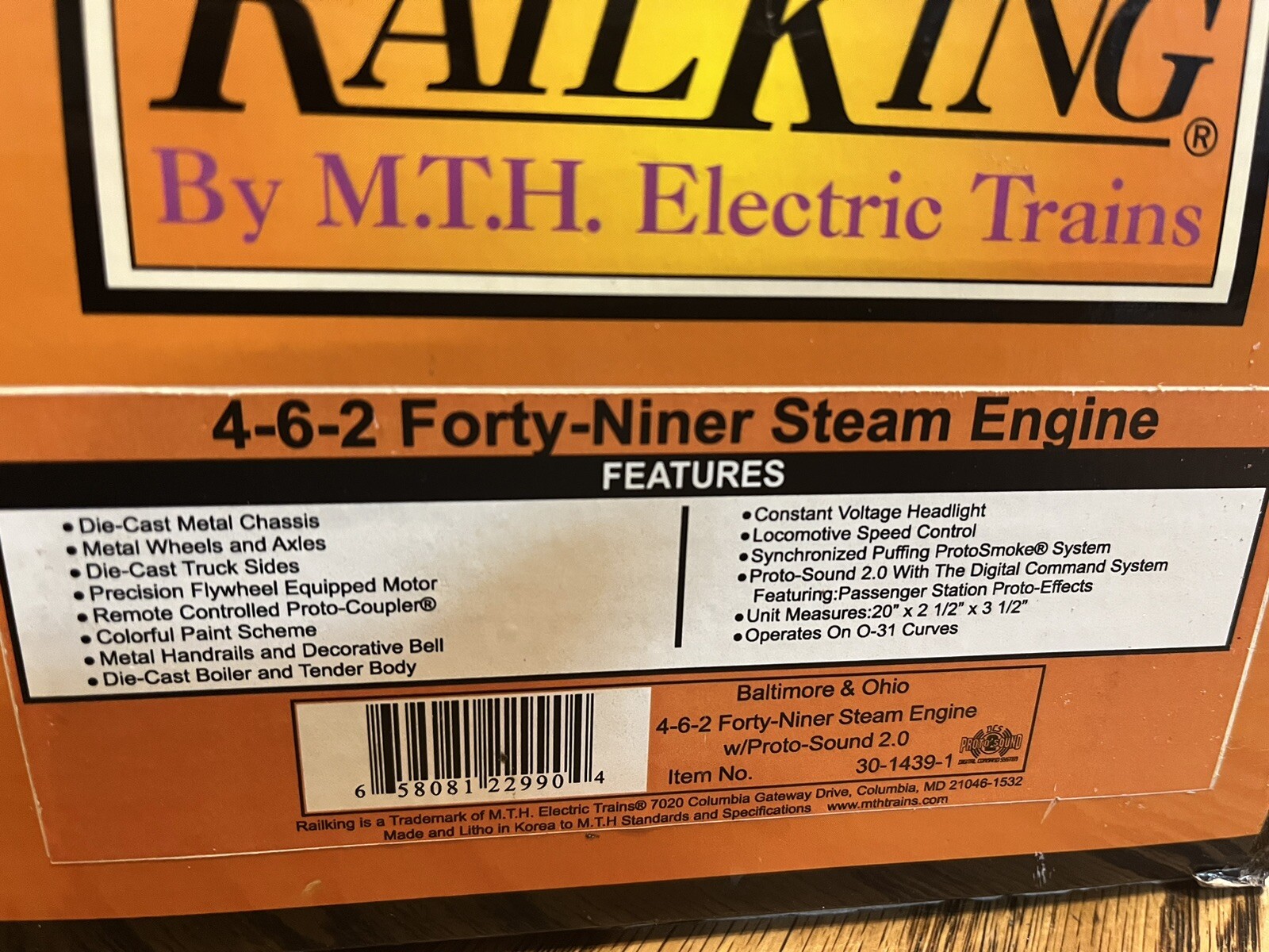 RARE MTH 30-1439-1 Baltimore & Ohio Forty Ninety Steam Engine - O Gauge ...