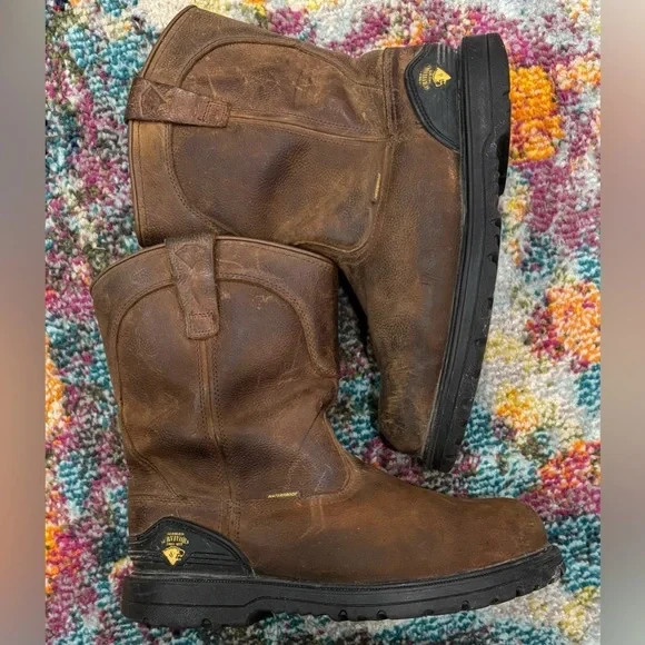 Herman Survivors Mens Bison Work Safety Boots Brown Leather Pull On US ...