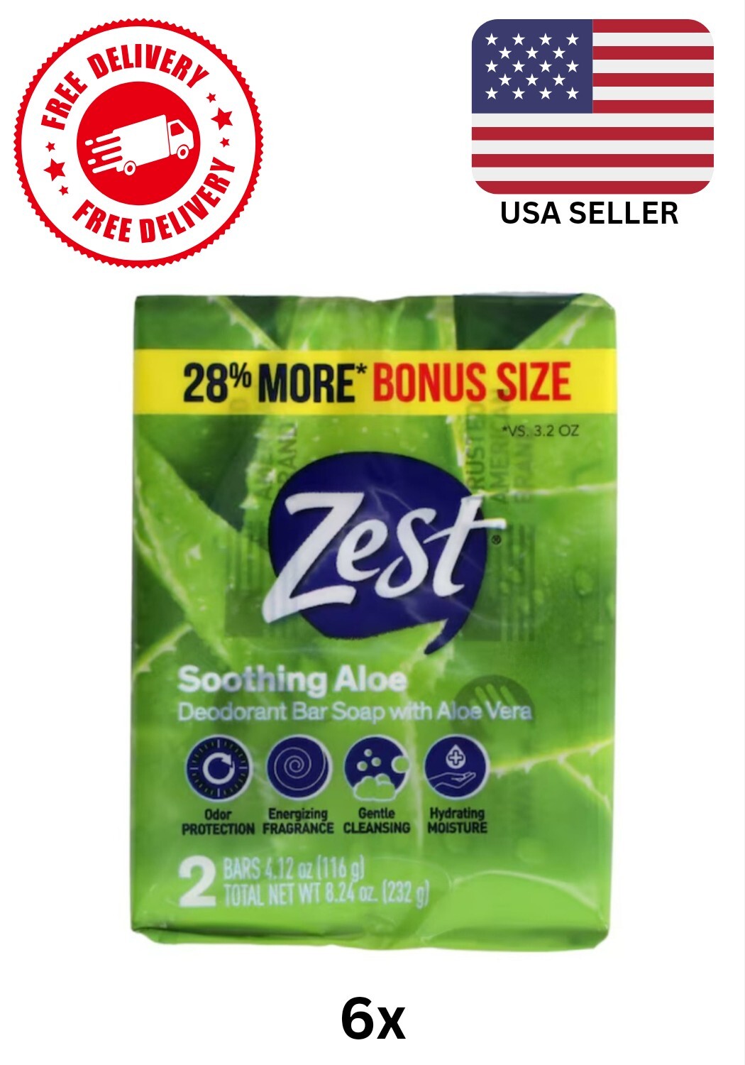 (6x) Twin Packs Zest Soothing Aloe, Deodorant Soap Bars - 12 Total 4 Oz ...