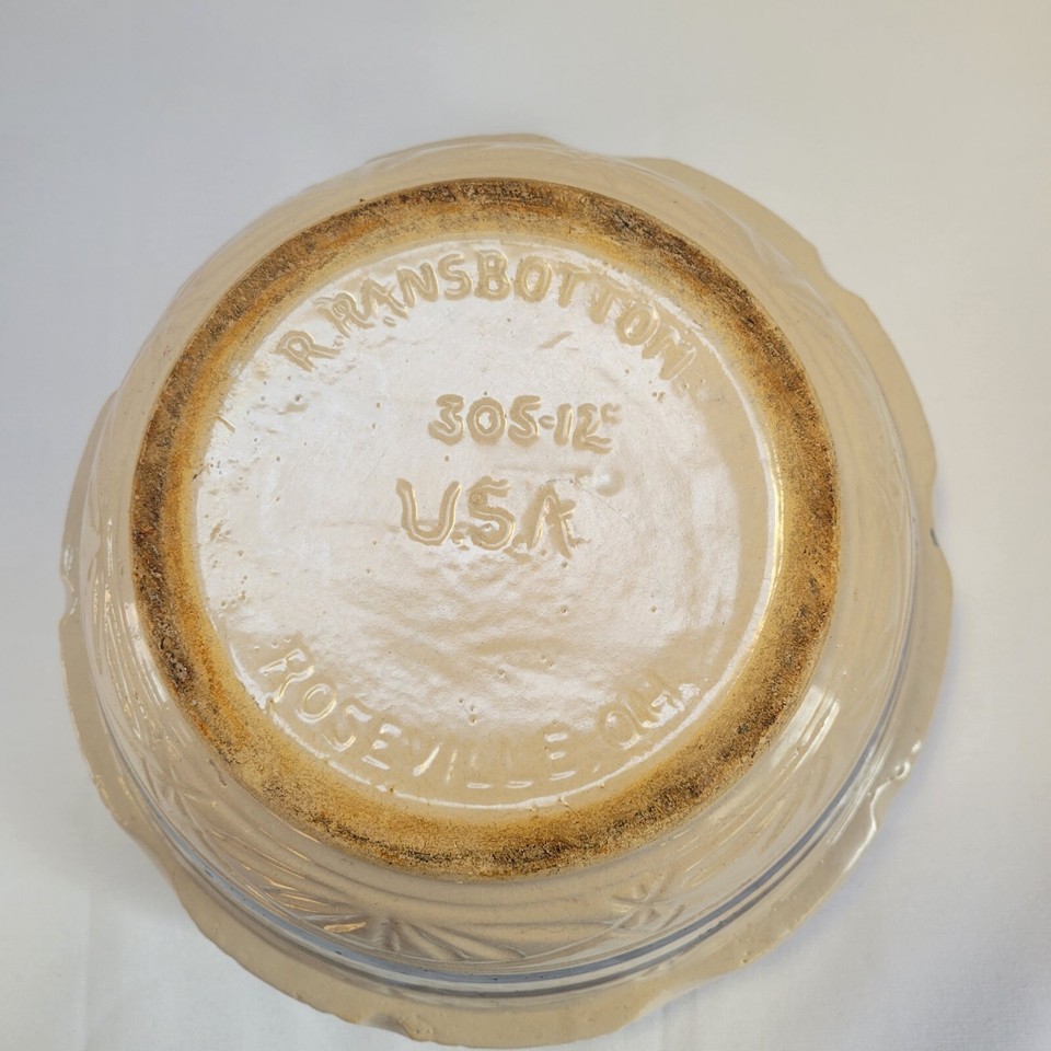 Roseville Ransbottom 12" Bowl Blue Band Stripe Stoneware 305-12 | eBay