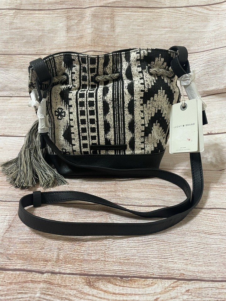 Lucky Brand Jose Leather Trimmed black south western Crossbody Bag BOHO ...