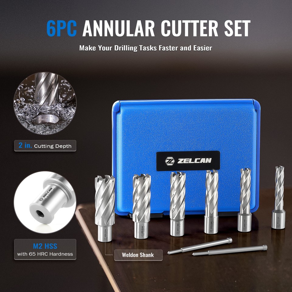 HSS Annular Cutter Set 6/11 Weldon Shank Mag Drill Bits w 2 Pilot 1" or ...