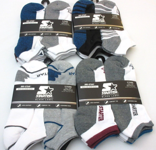 Starter Men's DRI-STAR No Show Comfort Toe Socks Lot of 5 Pairs Size 6 ...