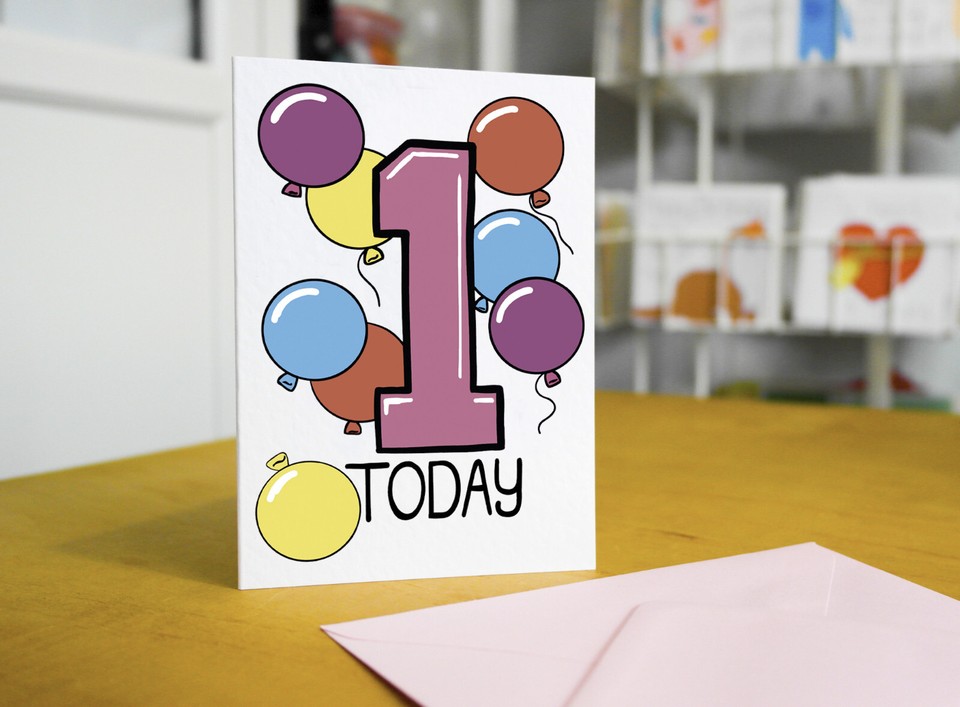 One Today Birthday Card Pink 1st Happy Birthday Card for One year old ...