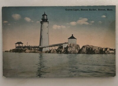 c 1915 GRAVES LIGHTHOUSE Massachusetts BOSTON HARBOR Postcard ANTIQUE ...
