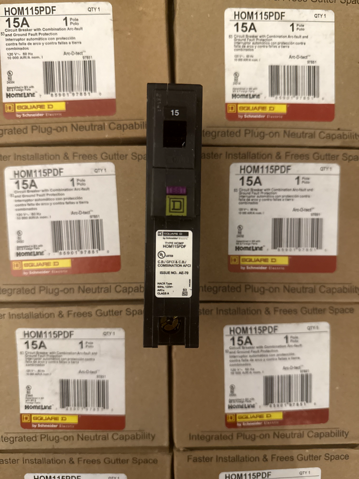 10PCS SQUARE D HOMELINE HOM115PDF HOM115PDFC PLUG ON NEUTRAL 15A AFCI ...