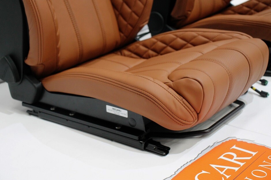 Tan leather Recaro CS pair of front seats Tip up bases fit Land Rover ...
