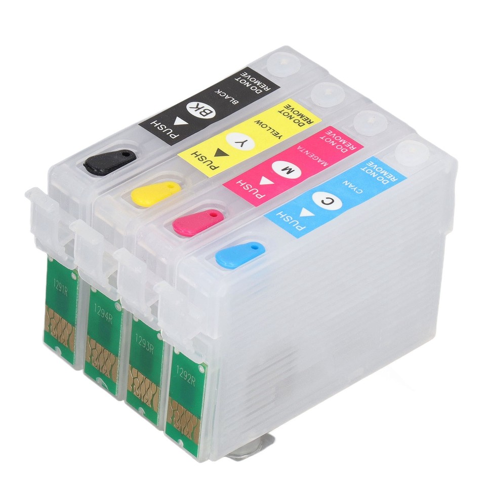 4 Pcs Ink Cartridge Cyan Magenta Yellow Permanent Chip Refill Inkjet ...