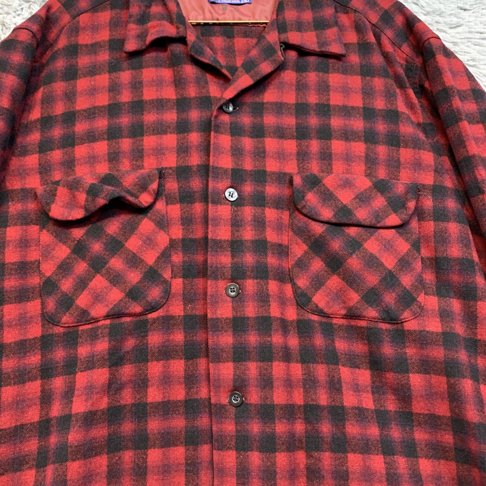 Pendleton Vintage Men s XL Wool Shirt Classic Red Plaid USA 1960 s Loop pendleton-vintage-men-s-xl-wool-shirt-classic-red-plaid-usa-1960-s-loop