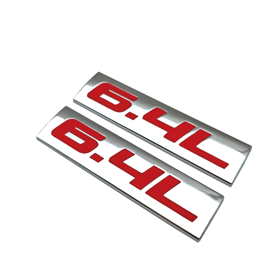 2Pcs Metal Silver& Red 6.4L Logo Emblem Fender Door 6.4 Car Badge Sport ...