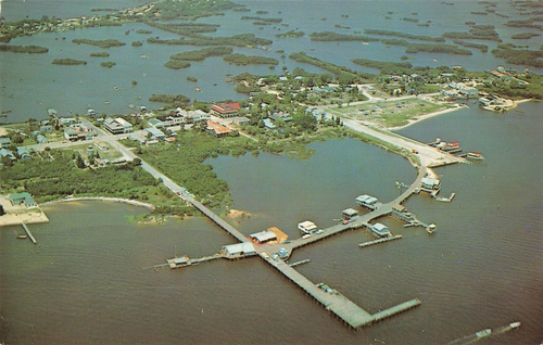 Postcard Aerial View Cedar Key Florida Fishing Pier Business District ...