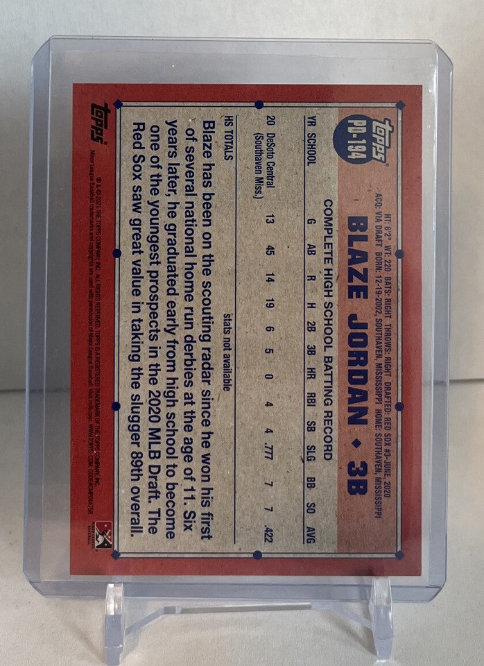 Blaze Jordan 2021 Topps Pro Debut Rookie #89 Draft Pick Card #PD-194 ...