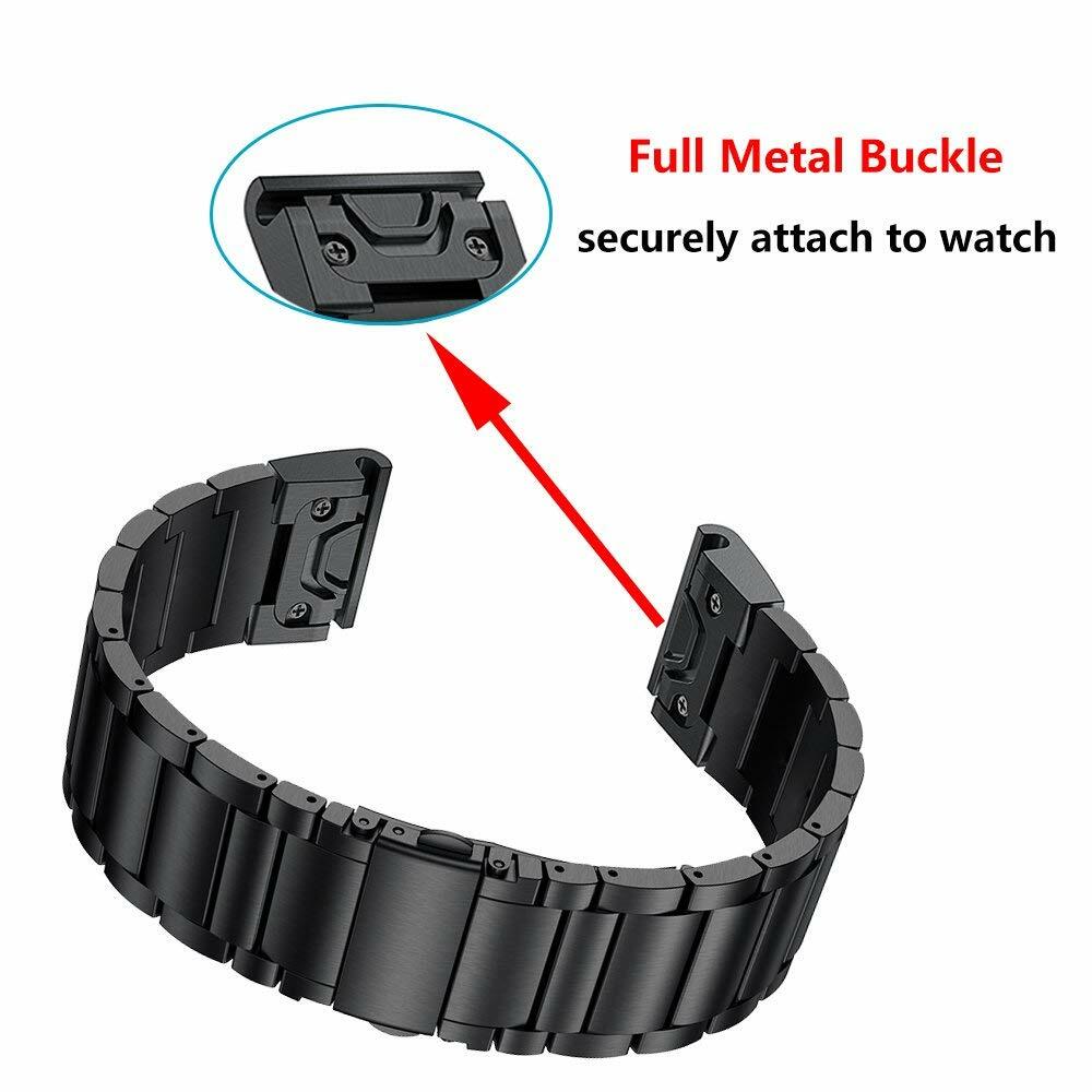 For Garmin Fenix 5 5 Plus 6 pro Stainless Steel Strap Metal Quick Fit ...