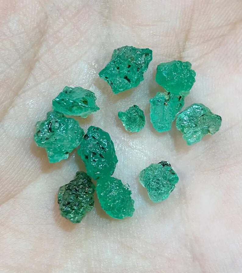 10 Pices Emerald Rough, Rare Emerald, Emerald Rough Lot, Zambian ...
