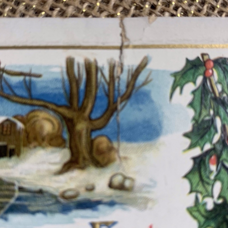 Christmas Greetings Winter Village Creek Scene Holly Posted 1912 Tuck ...