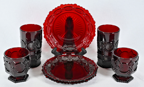 Set of (7) Vintage Avon Cape Cod Ruby Red 1876 Plates Glasses | eBay