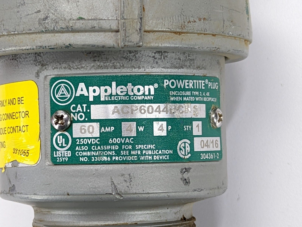 Appleton ACP6044BCRS Powertite Plug 60A, 4W, 4P, 600VAC, 250VDC | eBay