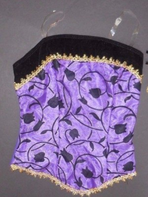 NWOT Flocked purple black basque, clear straps Small adult | eBay