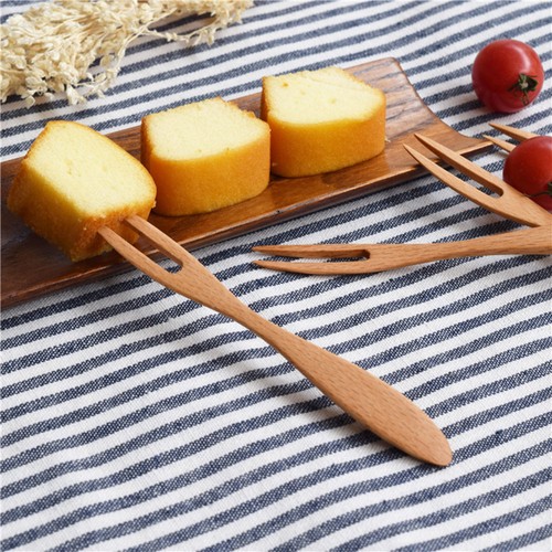 3 Pcs Wooden Fruit Forks Wide Handle Lightweight Beech Pastry Cake ...