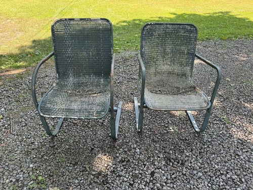 2 Vintage Wrought Iron Outside Lawn Patio Spring Rocking Chairs | eBay