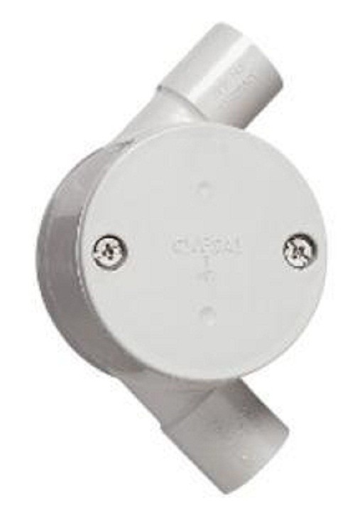 Clipsal ROUND JUNCTION BOX 20mm Entry, 2-Way Angled, Clip On Lid, Grey ...
