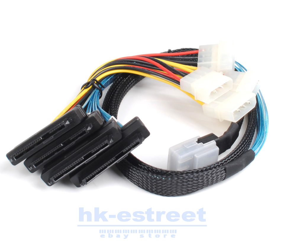 Mini SAS SFF-8087 to 4 x SFF-8482 w/ IDE Internal Breakout Power Cable ...