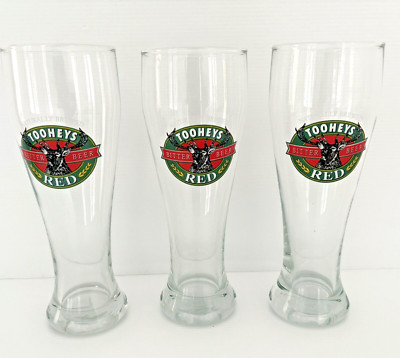 Tooheys 3 x Red Bitter Beer Glasses 285ml 20cm Collectable Man Cave Bar ...