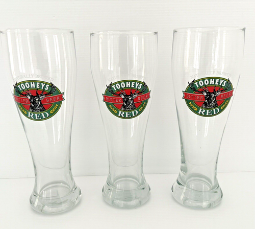 Tooheys 3 x Red Bitter Beer Glasses 285ml 20cm Collectable Man Cave Bar ...