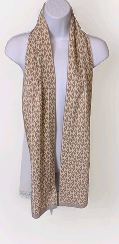 Michael Kors MK Signature Scarf Tan Creme Knit Wrap Reversible New | eBay