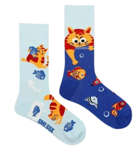 Cute Cat Fishing Crew Socks Orange Kitty Fishbowl Blue Unisex Novelty ...
